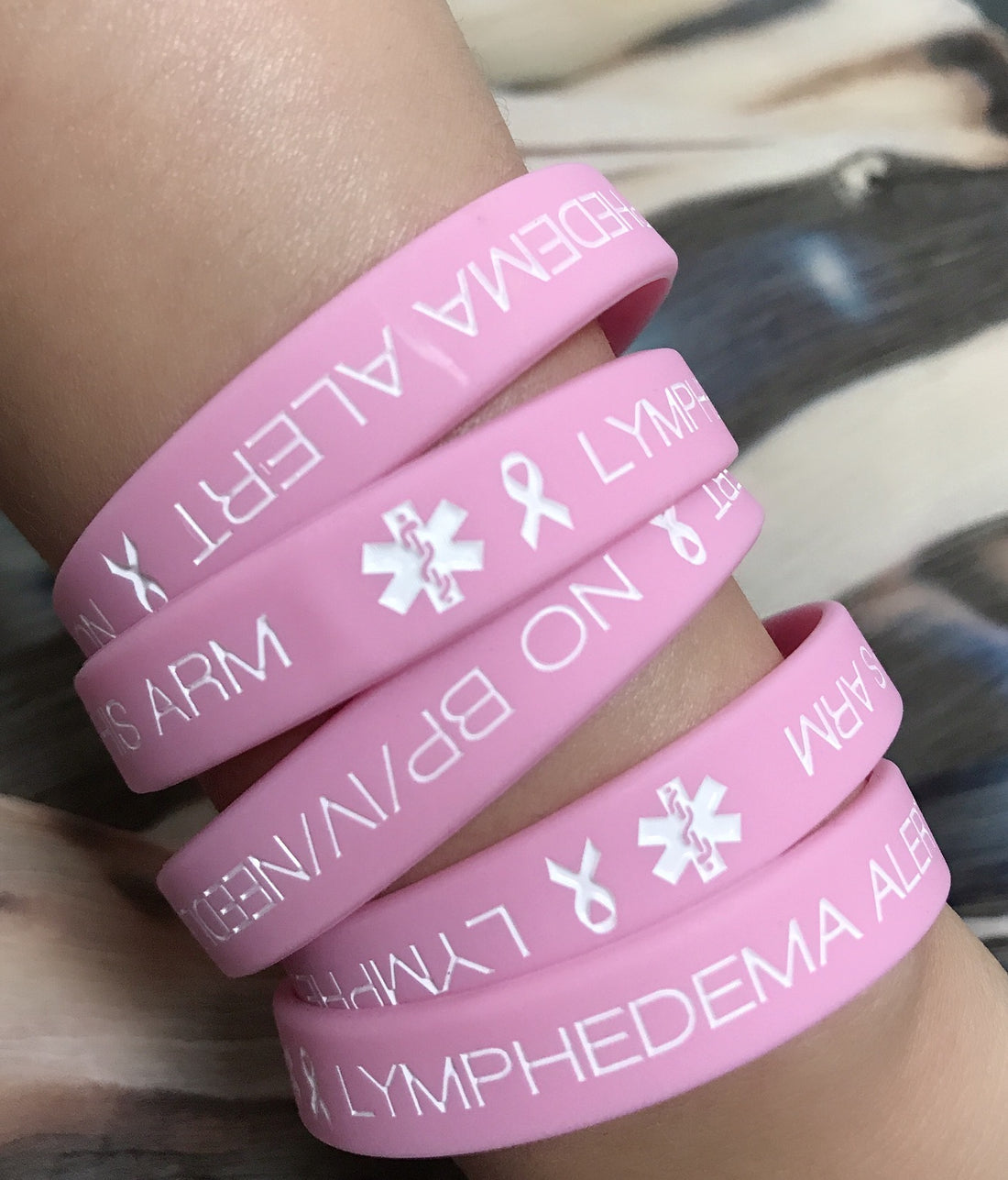 Pack of 5 Pink Ribbon Lymphedema Alert Bracelet for Women Breast Cance ...