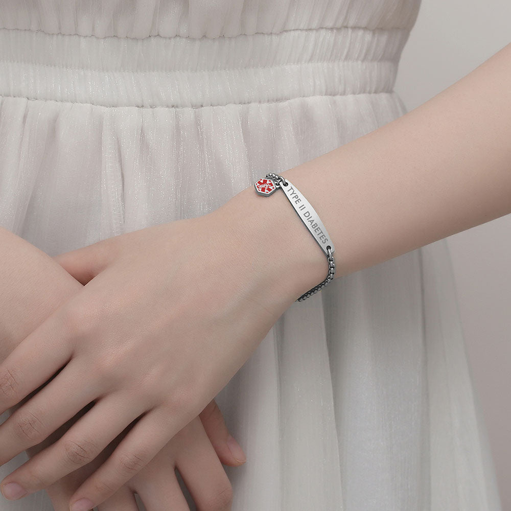 SIMPLE ROLO CHAIN MEDICAL ALERT ID BRACELET FOR WOMEN & GIRL – LinnaLove