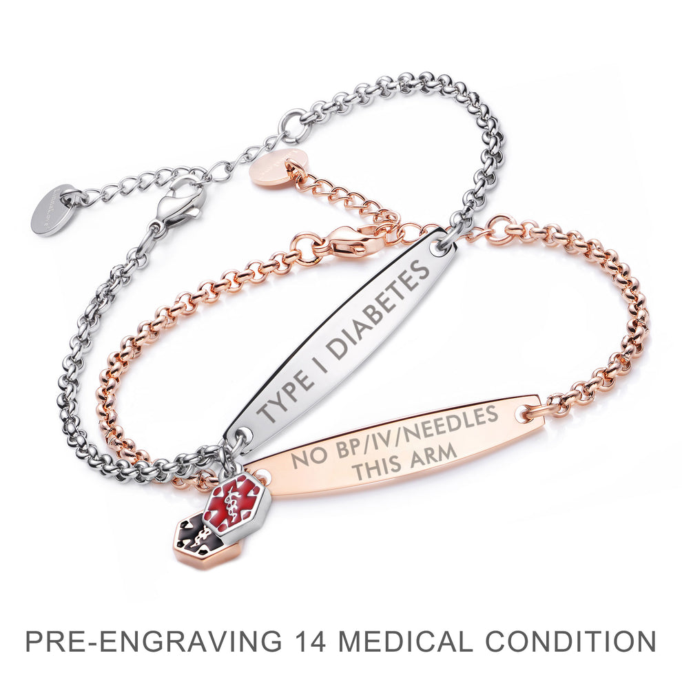 SIMPLE ROLO CHAIN MEDICAL ALERT ID BRACELET FOR WOMEN & GIRL – LinnaLove
